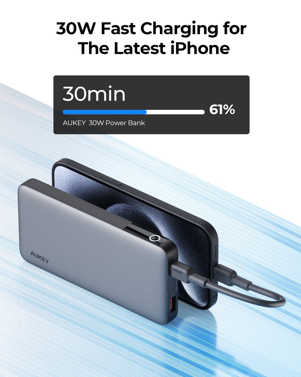 30W 10000mAh Portable Power Bank - AUKEY PB-Y41, Fast Charging